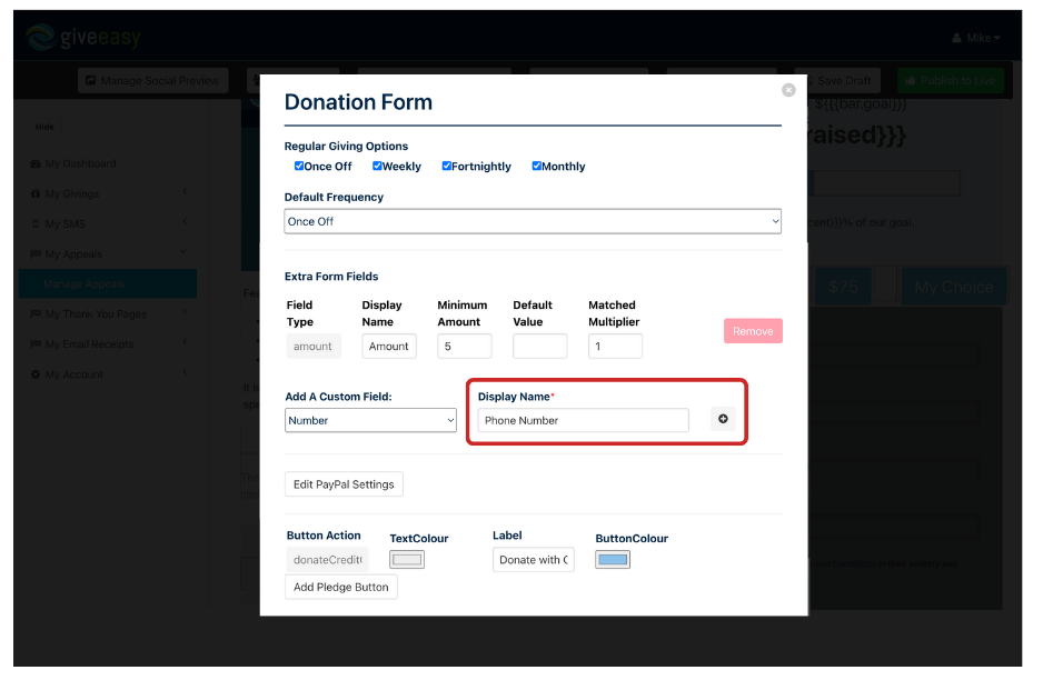 How To Add Custom Form Fields – GiveEasy